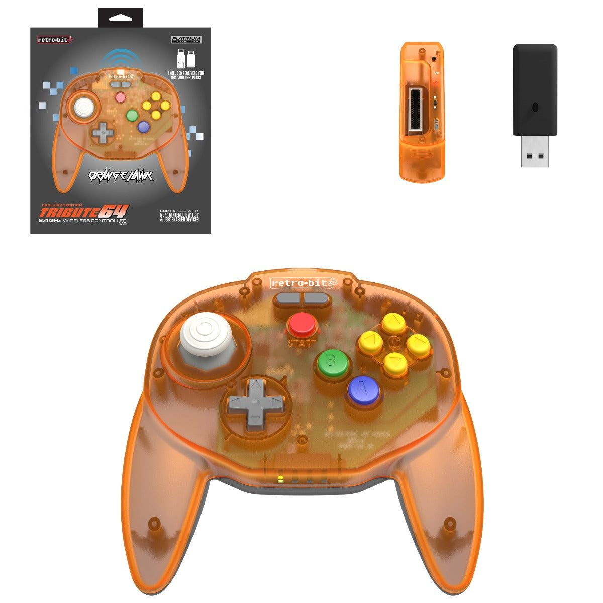 Retro-Bit Tribute Wireless Controller - Orange Hawk Limited Edition ...